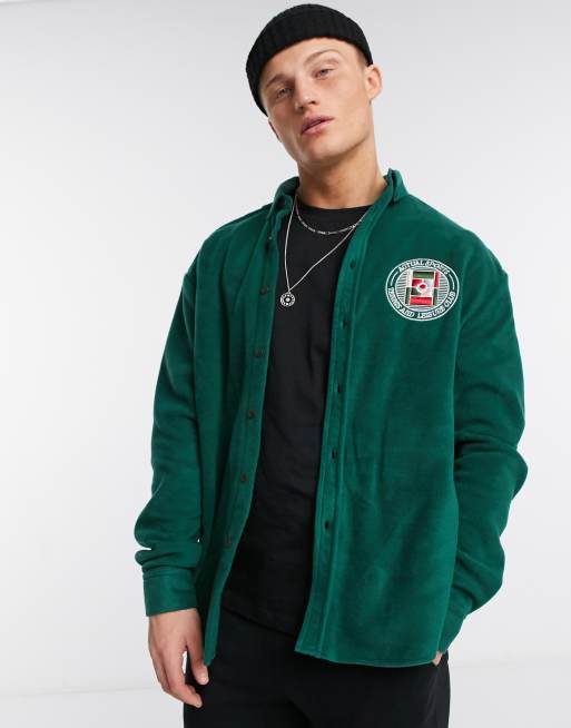 ASOS DESIGN 90s oversized green fleece shirt with chest embroidery | ASOS
