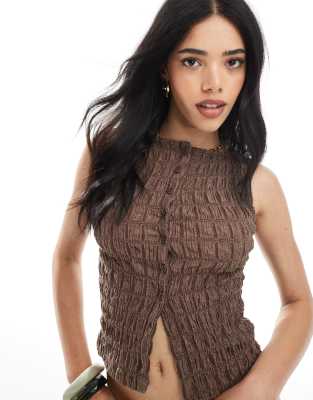 ASOS DESIGN acid wash textured button through vest in brown - part of a set | ASOS