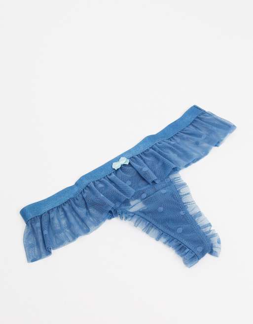 ASOS DESIGN - Alisha - String à volants avec tulle plumetis - Bleu ...