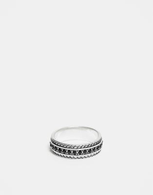 ASOS DESIGN - Anello a fascia color argento brunito con cristalli neri ...