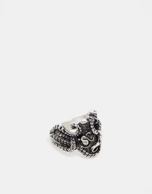 ASOS DESIGN - Anello color argento brunito con tentacolo e teschio | ASOS
