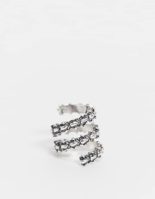 Asos Design Anello Con Spina Dorsale Avvolgente Color Argento Brunito