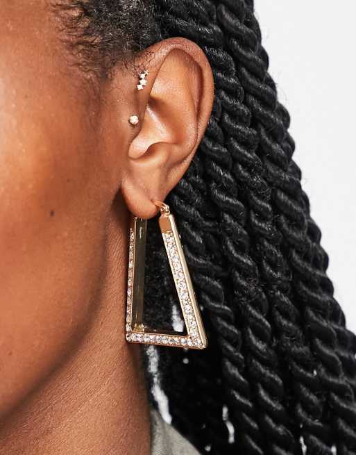 ASOS DESIGN angular hoop earrings with crystal detail in gold tone | ASOS