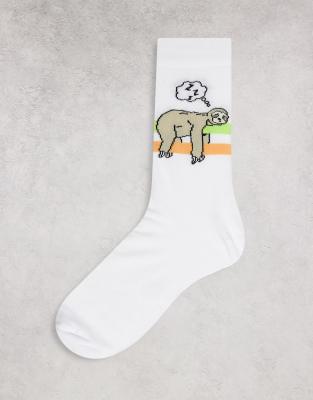 ASOS DESIGN ankle socks in white with sleeping sloth | ASOS