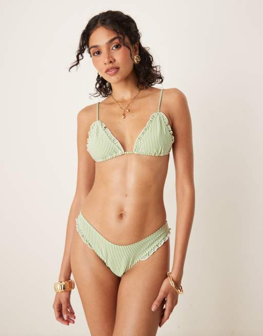 ASOS DESIGN Anna seersucker bikini in green stripe | ASOS