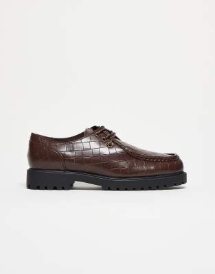 ASOS DESIGN apron lace up shoes in brown weave | ASOS