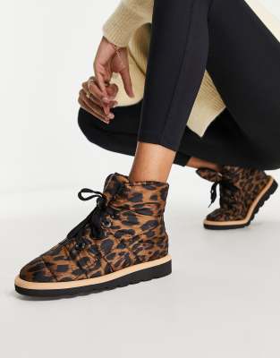 ASOS DESIGN Archie padded lace up boots in leopard | ASOS