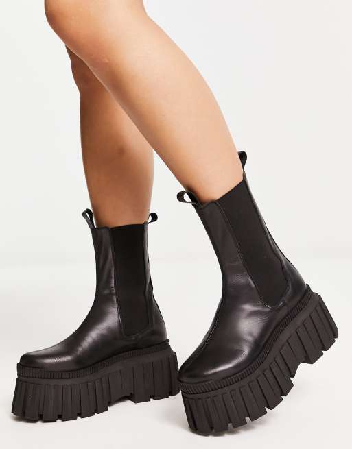 ASOS DESIGN - Arlo - Bottines chelsea chunky en cuir supérieur - Noir ...