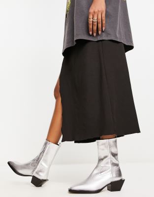 ASOS DESIGN Arrow leather western ankle boots in silver | ASOS
