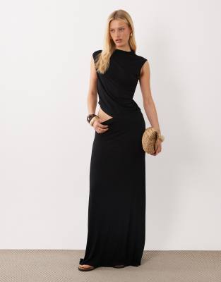 ASOS DESIGN asymmetric drape top set in chocolate | ASOS