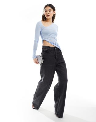 ASOS DESIGN asymmetrical knot detail top in blue | ASOS