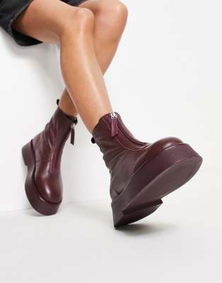 ASOS DESIGN Atlantis leather zip front boots in burgundy leather | ASOS