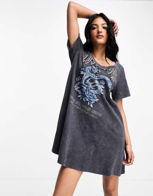Asos Design Ausgestelltes Minikleid In Grau Mit U Ausschnitt Und