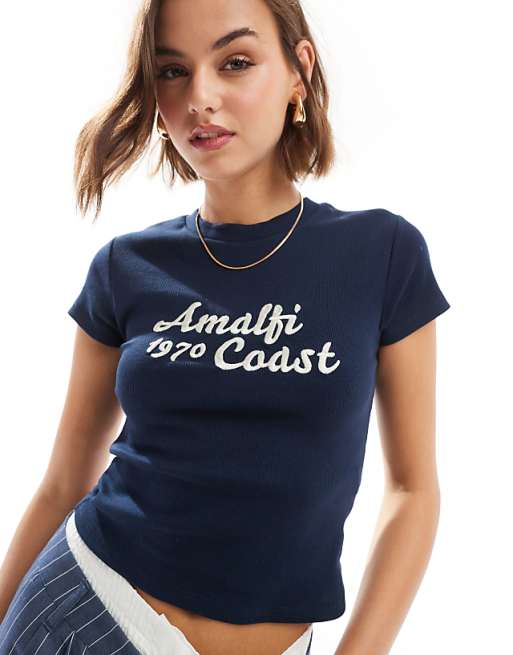 ASOS DESIGN baby tee with amalfi coast embroidered graphic in navy | ASOS ASOS DESIGN baby tee with amalfi coast embroidered graphic in navy | ASOS