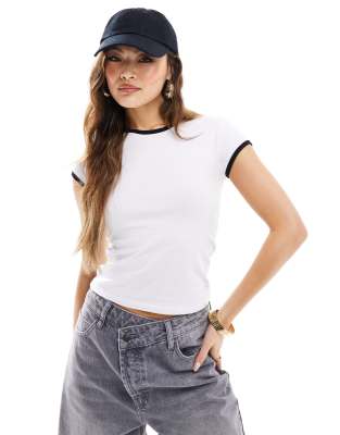 ASOS DESIGN baby tee with contrast binding in ivory | ASOS