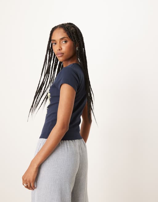 ASOS DESIGN baby tee with miami beach graphic in navy | ASOS