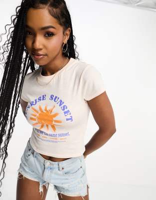 ASOS DESIGN baby tee with sunrise sunset graphic in apricot | ASOS