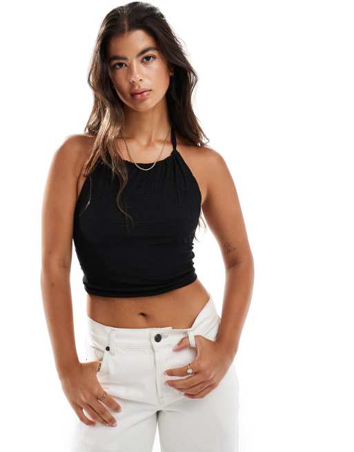 ASOS DESIGN backless gathered halter top in black | ASOS