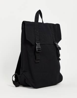 ASOS DESIGN backpack in black heavyweight canvas and double strap ...