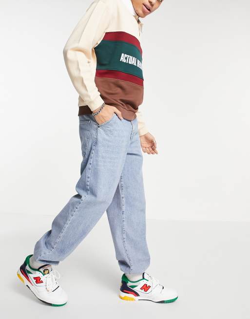ASOS DESIGN baggy trackie jeans in tinted light wash with elasticated ...