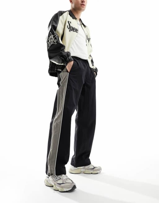 Asos Design Baggy Trainingsbroek Van Nylon In Zwart Met Grijze