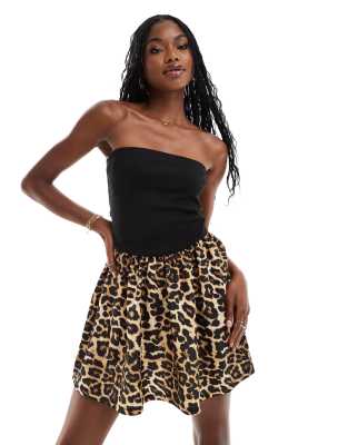 ASOS DESIGN bandeau bubble hem mini dress in leopard print | ASOS