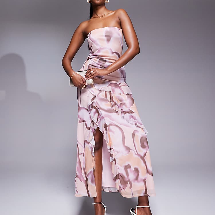 ASOS DESIGN bandeau midaxi dress with ruffle details in ASOS DESIGN bandeau midaxi dress with ruffle details in