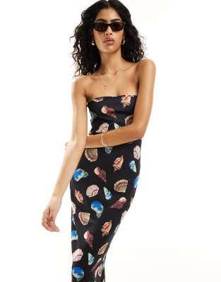 ASOS DESIGN bandeau midi dress in shell print | ASOS