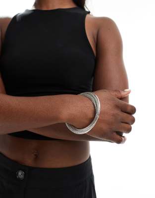 ASOS DESIGN bangle bracelets with multi fine wire design in silver tone ...