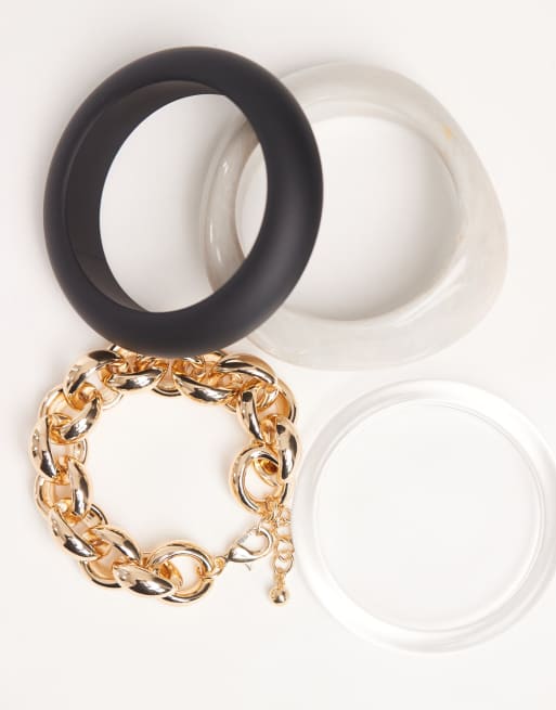 ASOS DESIGN bangles with resin and chain detail in black and white | ASOS