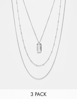 ASOS DESIGN bar pendant 3 pack necklace in silver | ASOS