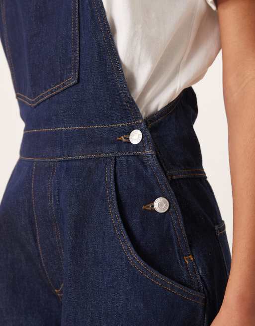 ASOS DESIGN barrel leg denim dungarees in indigo | ASOS