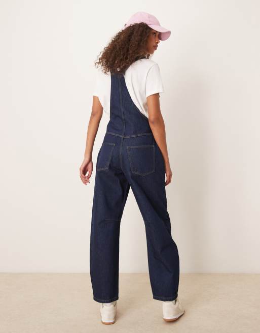 ASOS DESIGN barrel leg denim dungarees in indigo | ASOS