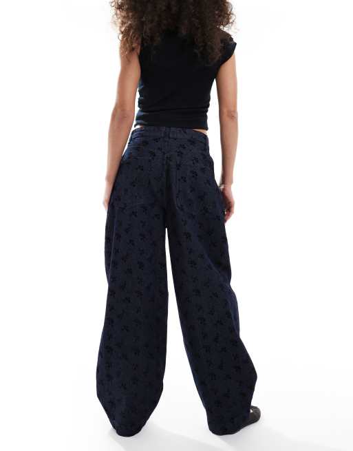 ASOS DESIGN barrel leg jeans with ditsy floral flock | ASOS
