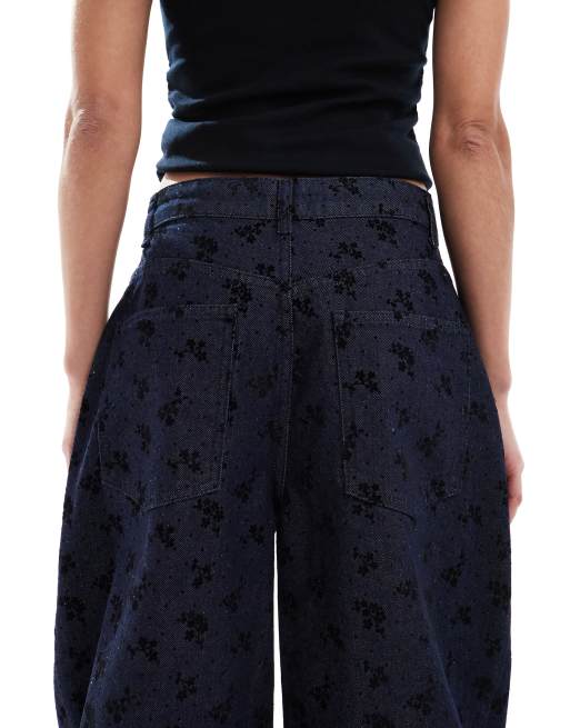 ASOS DESIGN barrel leg jeans with ditsy floral flock | ASOS