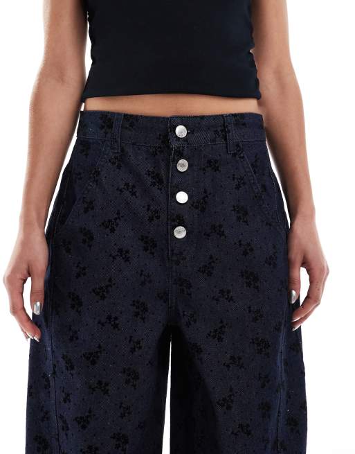 ASOS DESIGN barrel leg jeans with ditsy floral flock | ASOS