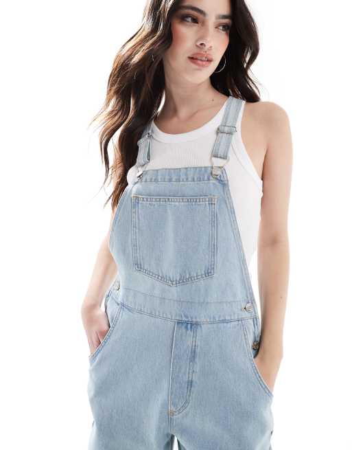 ASOS DESIGN barrel leg overalls in light wash with distressing | ASOS