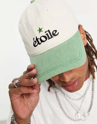 ASOS DESIGN baseball cap with text embroidery in washed green cotton ...