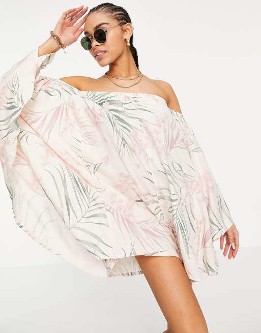 ASOS DESIGN batwing beach romper in palm print | ASOS