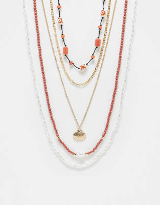 ASOS DESIGN bead and cord 5 pack necklaces in multi | ASOS