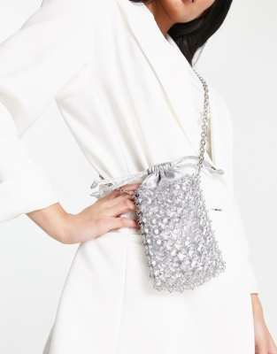 ASOS DESIGN beaded crossbody bag with pouch in silver | ASOS