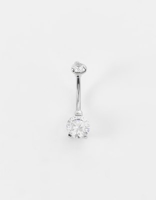 ASOS DESIGN belly bar with clear crystal in silver tone | ASOS