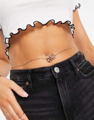 ASOS DESIGN belly chain with flower in gold tone | ASOS