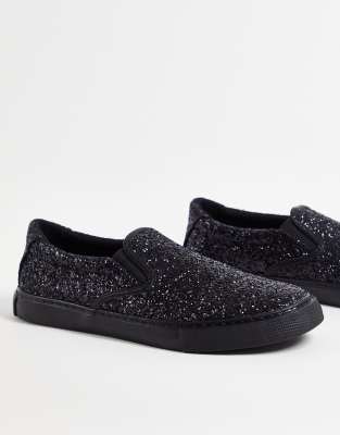 ASOS DESIGN black slip on plimsolls in diamantes | ASOS