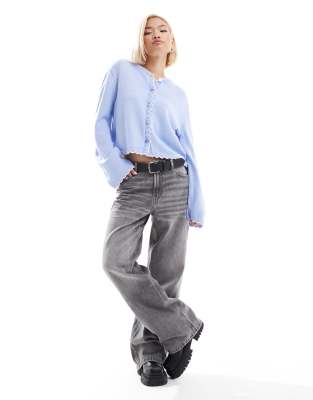 ASOS DESIGN blanket stitch cardigan in blue | ASOS