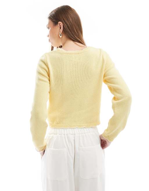 ASOS DESIGN blanket stitch cardigan in lemon | ASOS