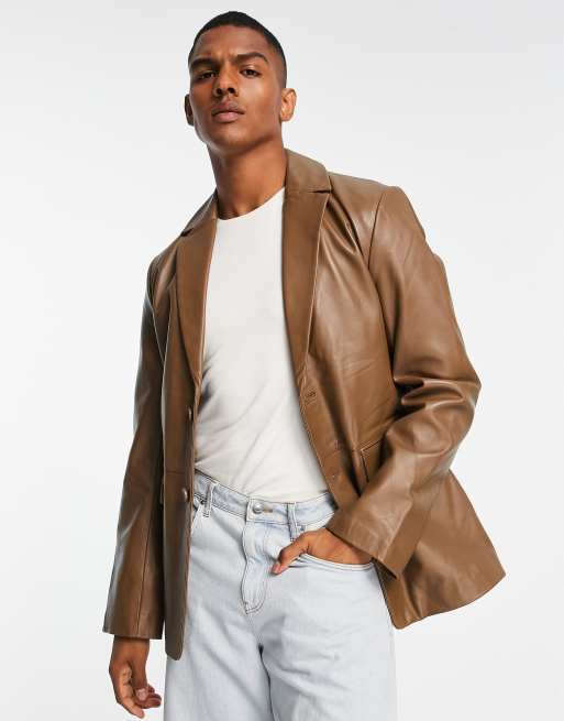Asos Design Blazer In Pelle Color Cuoio Asos