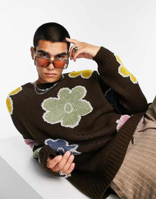 Asos Design Blommig Stickad Tröja I Bouclé Asos