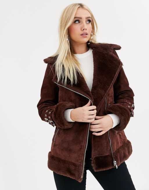 Asos Design Blouson Aviateur En Daim Avec Doublure En Fausse Fourrure