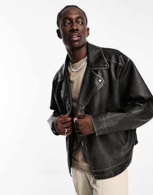 ASOS DESIGN - Blouson style motard oversize imitation cuir effet usé ...